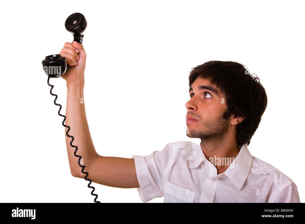 young men giving the telephone receiver to someone out there selective ...