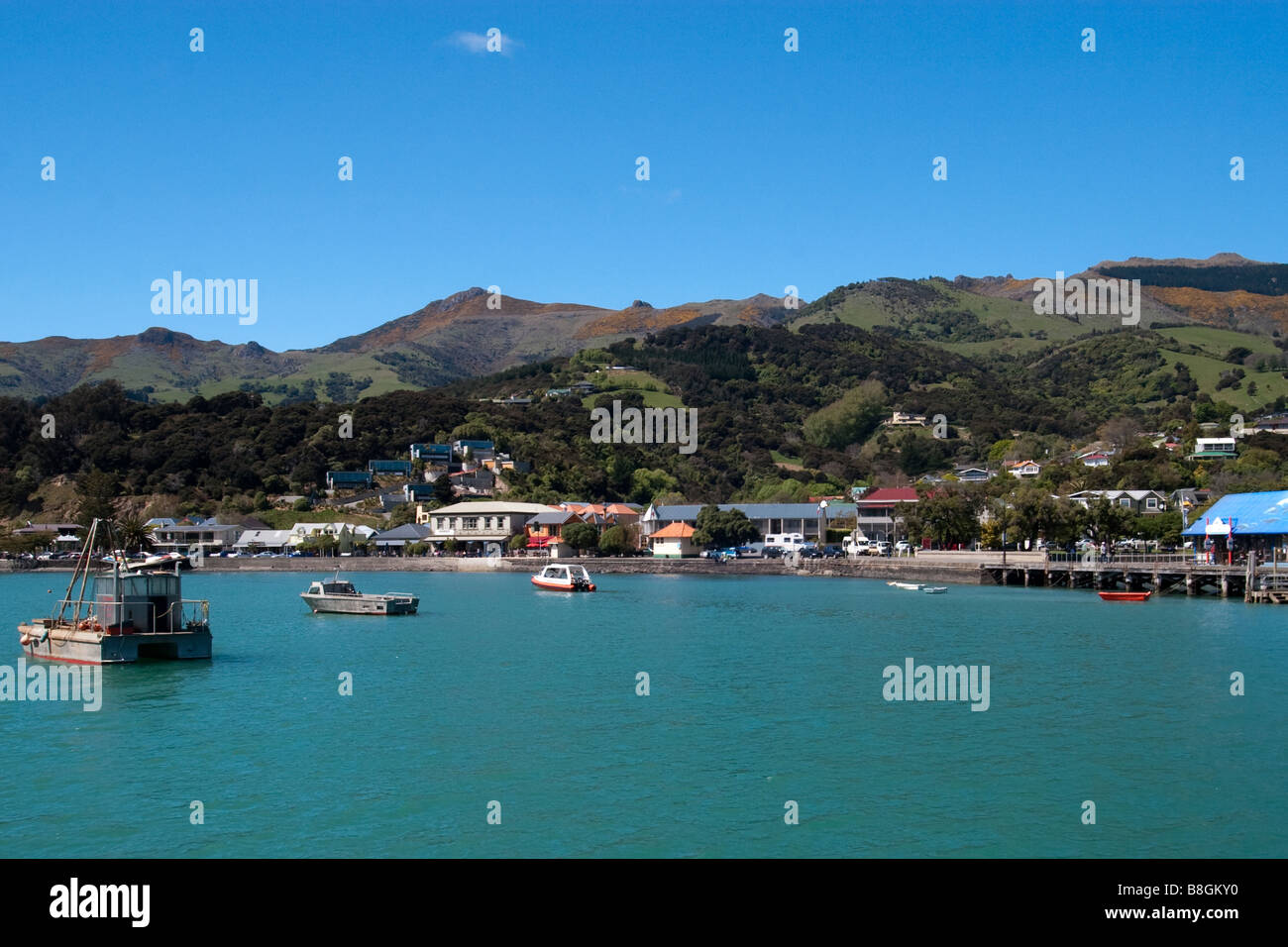 Akaroa taken from a boat Stock Photo - Alamy