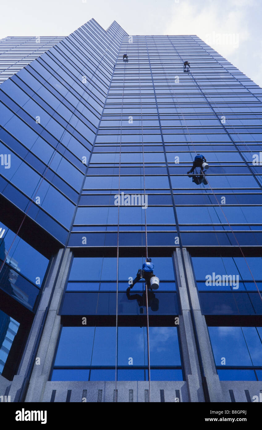 People working, high rise building with window washers, Miami Stock ...