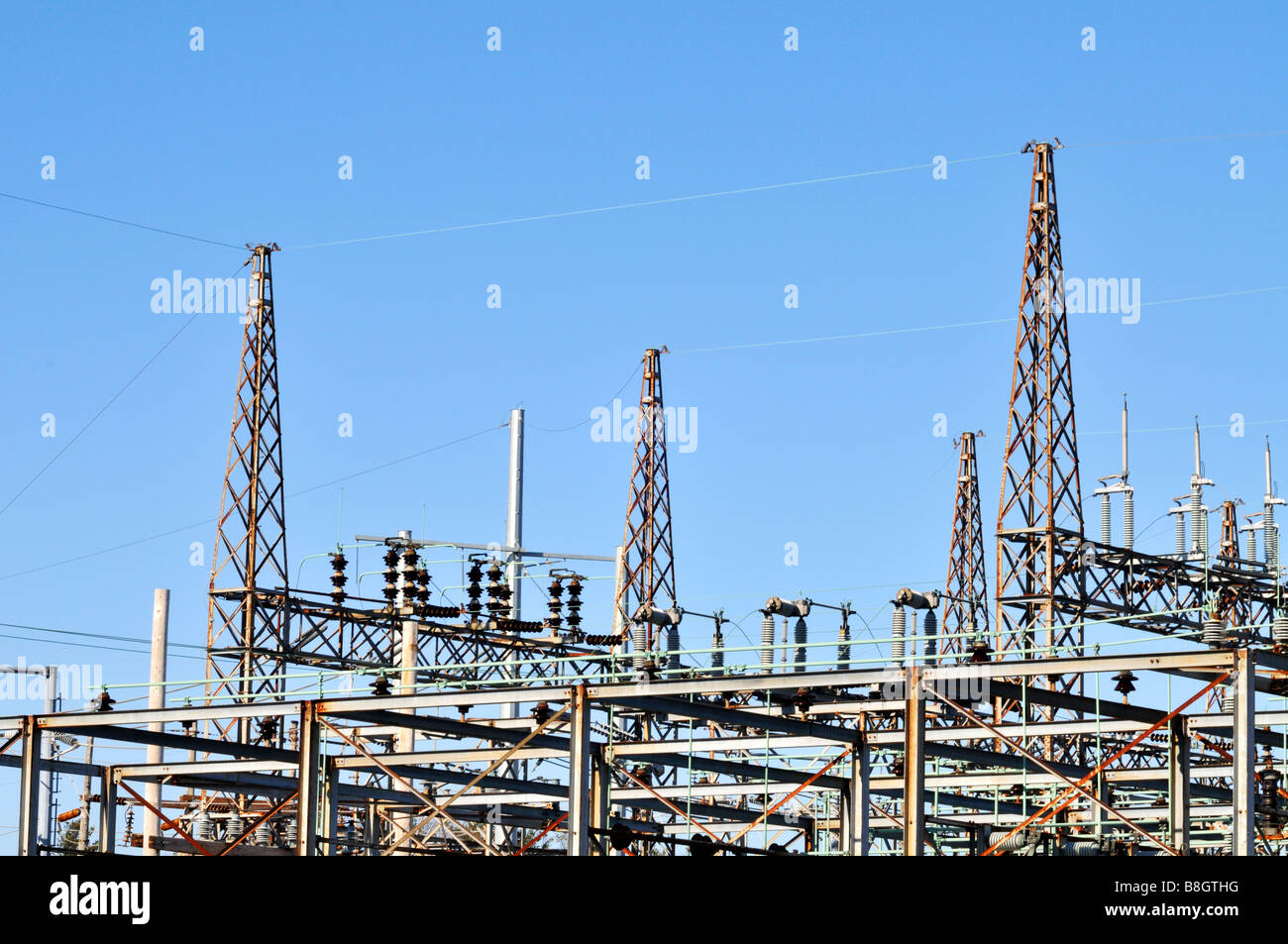 Electrical substation switch towers Stock Photo - Alamy