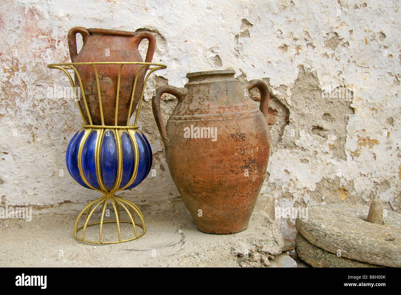 Clay jars and antique holder, Turkey Stock Photo - Alamy