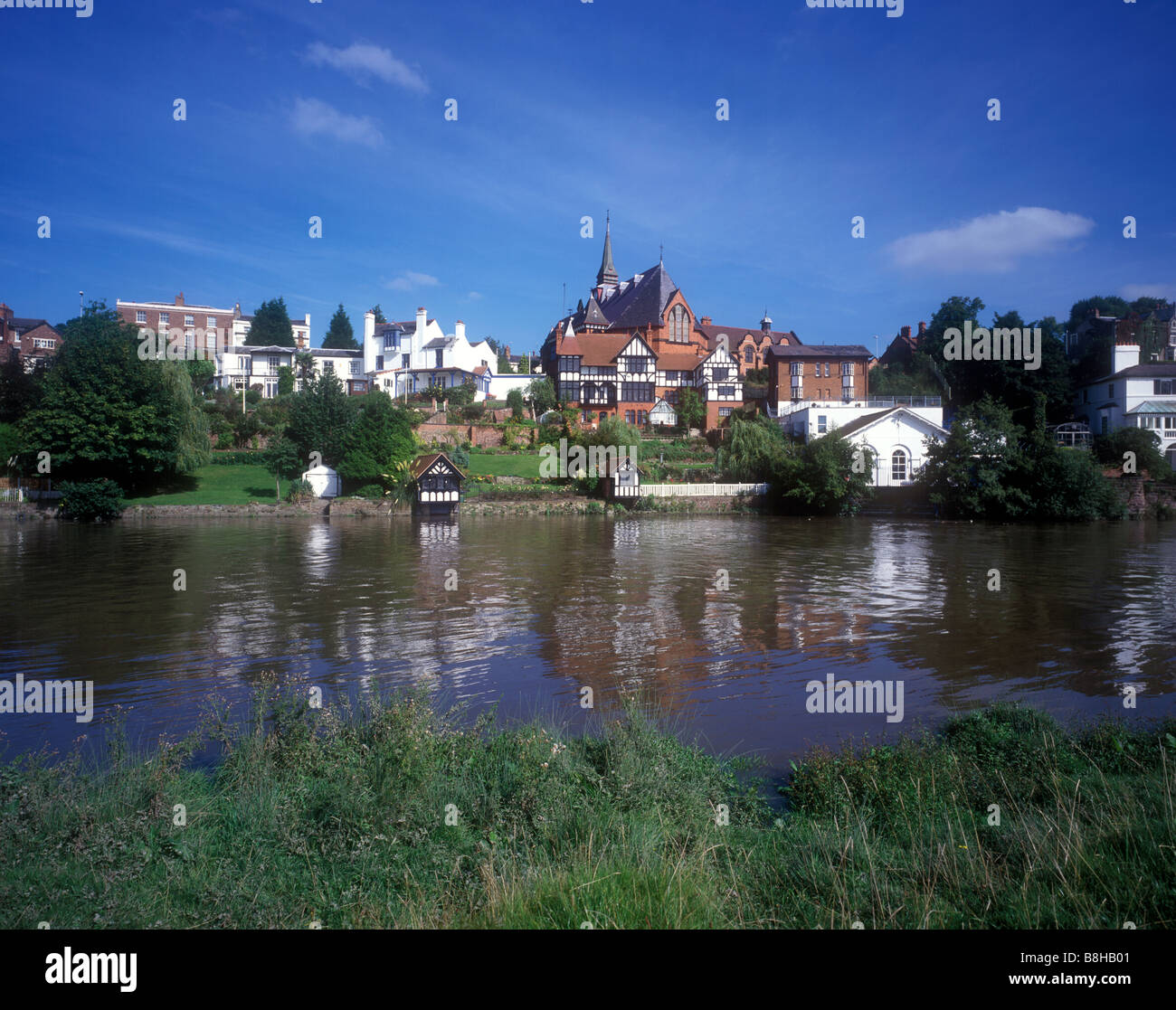 Picturesque view of the River Dee at the ancient town of Chester near ...