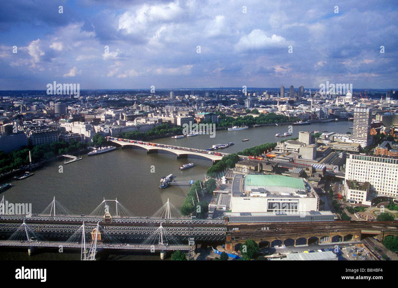 View from the London Eye showing The Royal Festival Hall and the ...