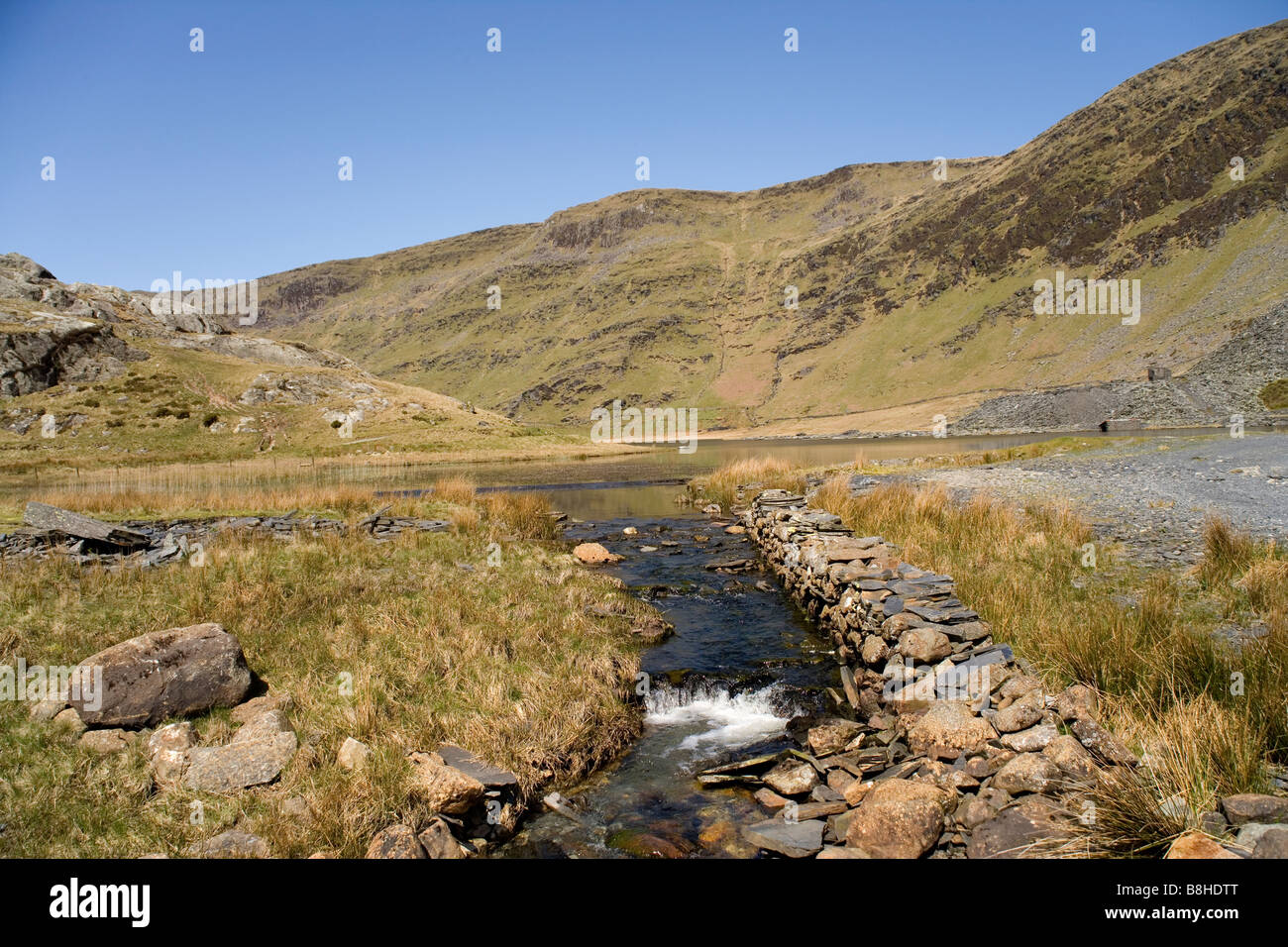 Disused slate quarry in a valley between Croesor and Blaenau Ffestiniog ...