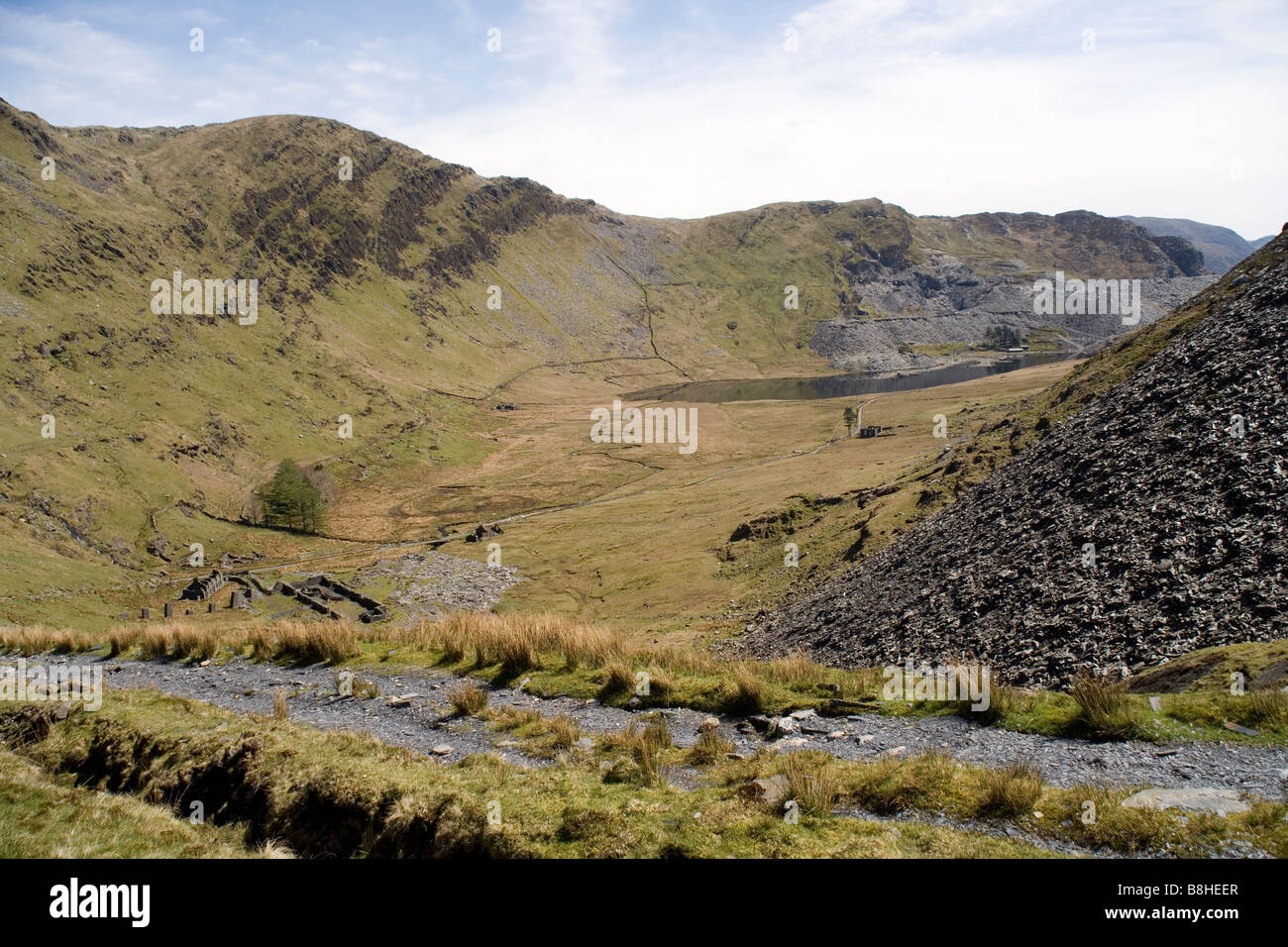 Disused slate quarry in a valley between Croesor and Blaenau Ffestiniog ...