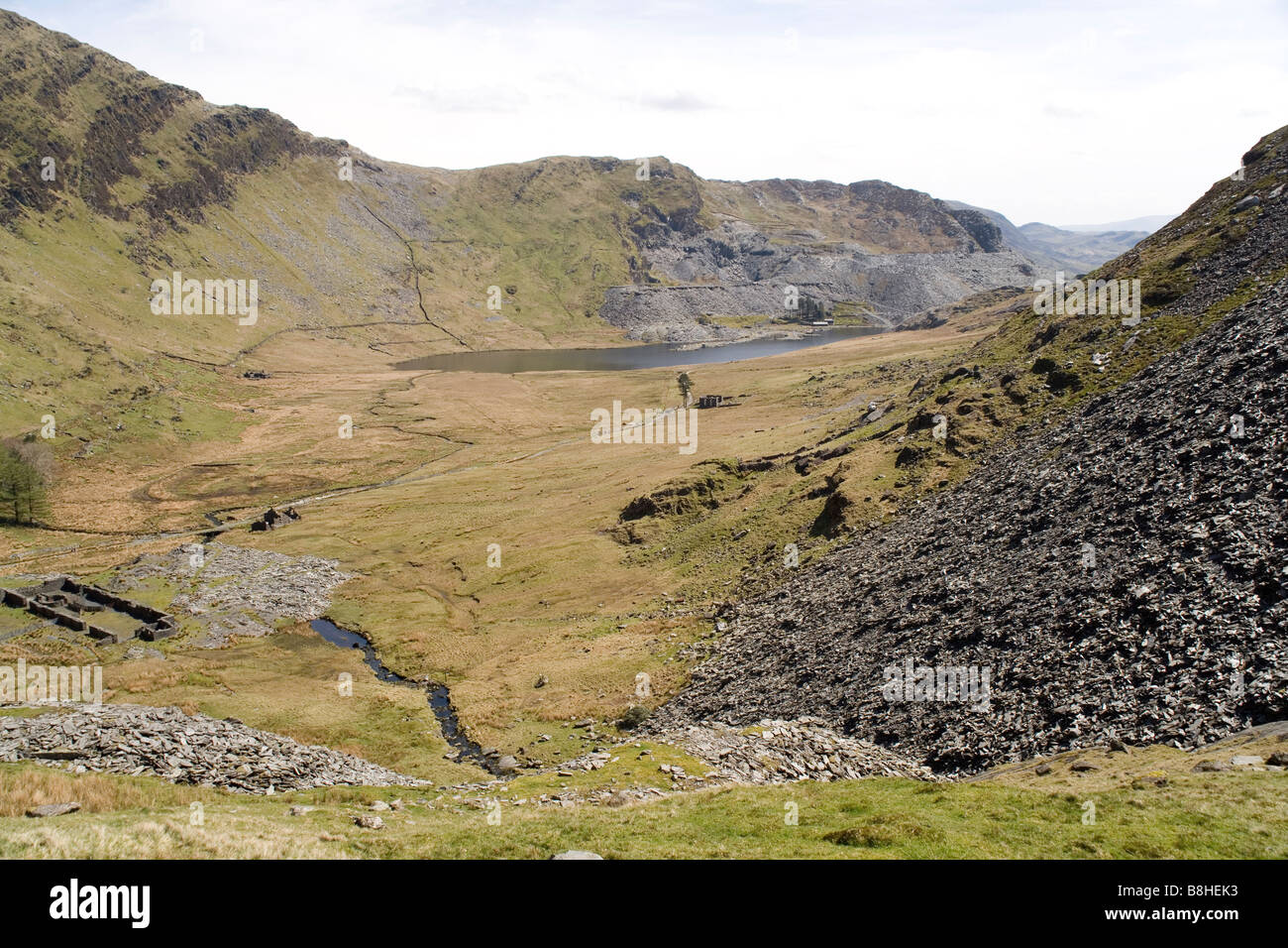 Disused slate quarry in a valley between Croesor and Blaenau Ffestiniog ...