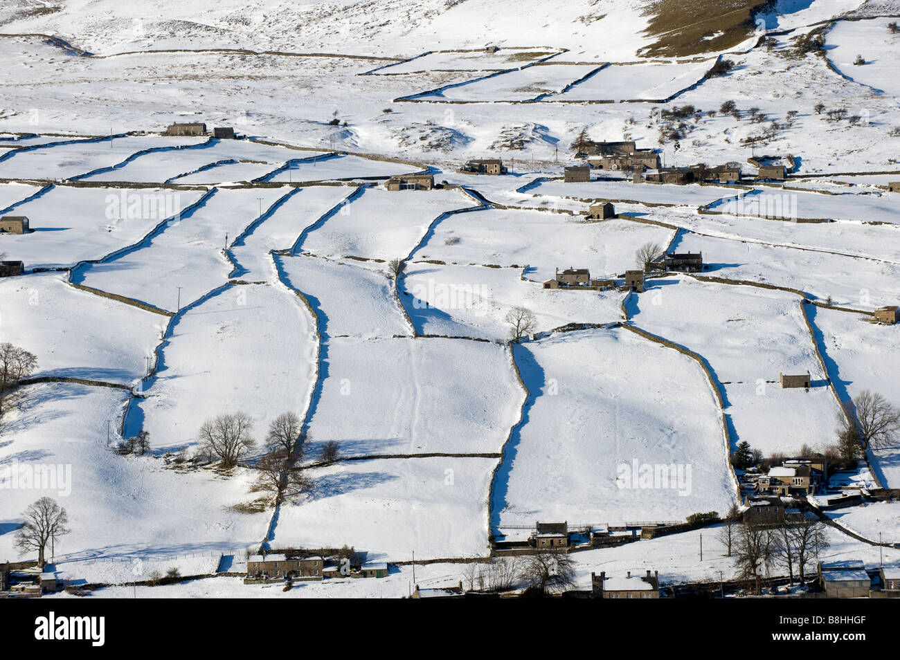 Drystone wall patterns on Brownsey Moor side behind Low Row Swaledale ...