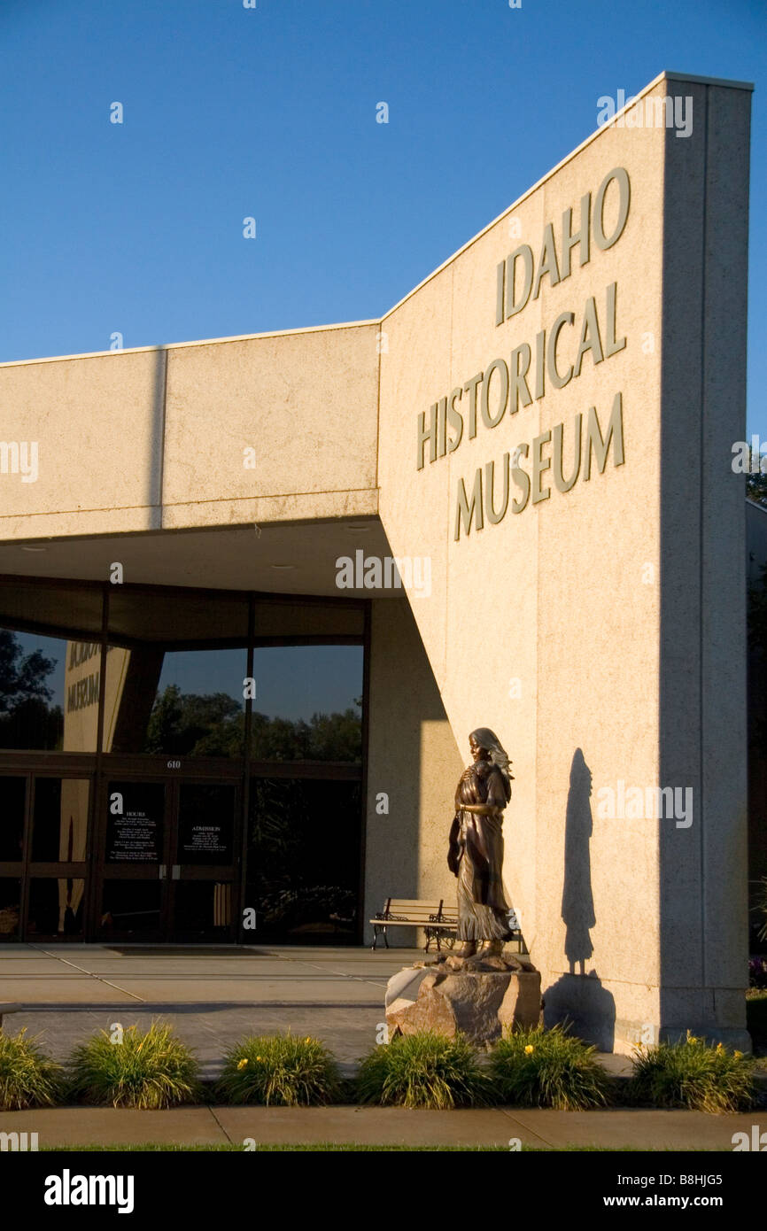 Bronze sculpture of Shoshone woman Sacagawea in front of the Idaho ...