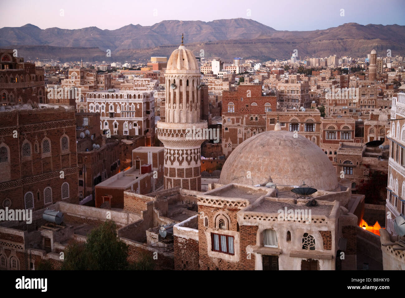 The cityscape of Sana'a, the capital city of Yemen at morning twilight ...