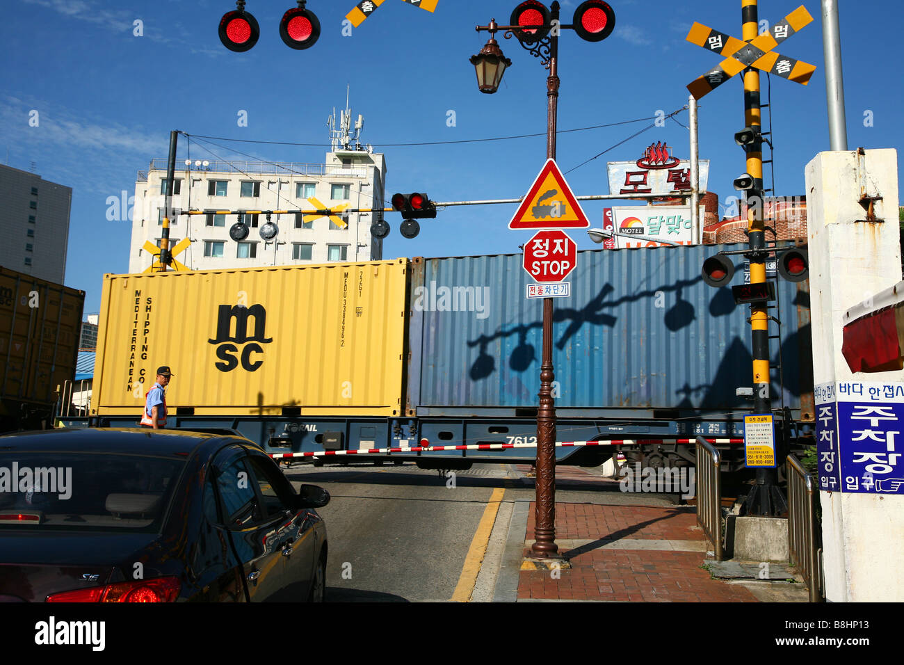 steet scene in Busan (Pusan) in South Korea, a goods transportation ...