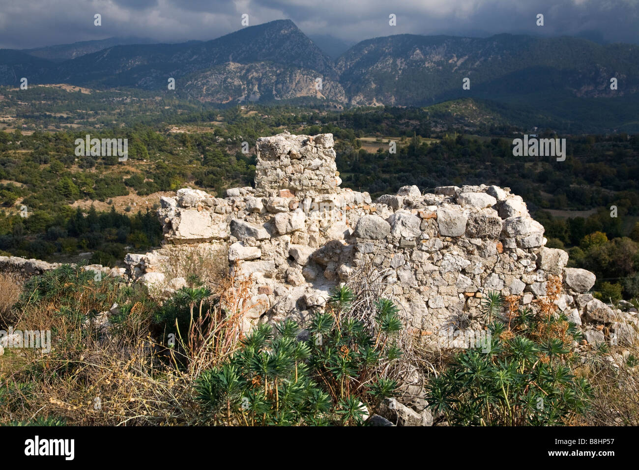 The fortress of Kanli Agi on Acropolis Hill in Tlos Turkey Stock Photo ...