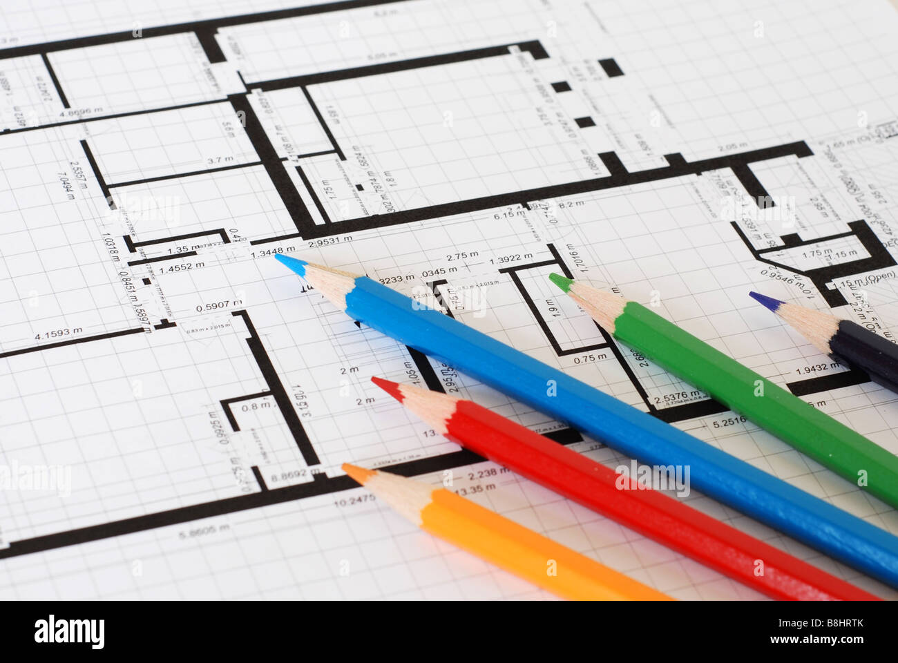 Plan and color pencils - focus on blue and green pencils Stock Photo ...