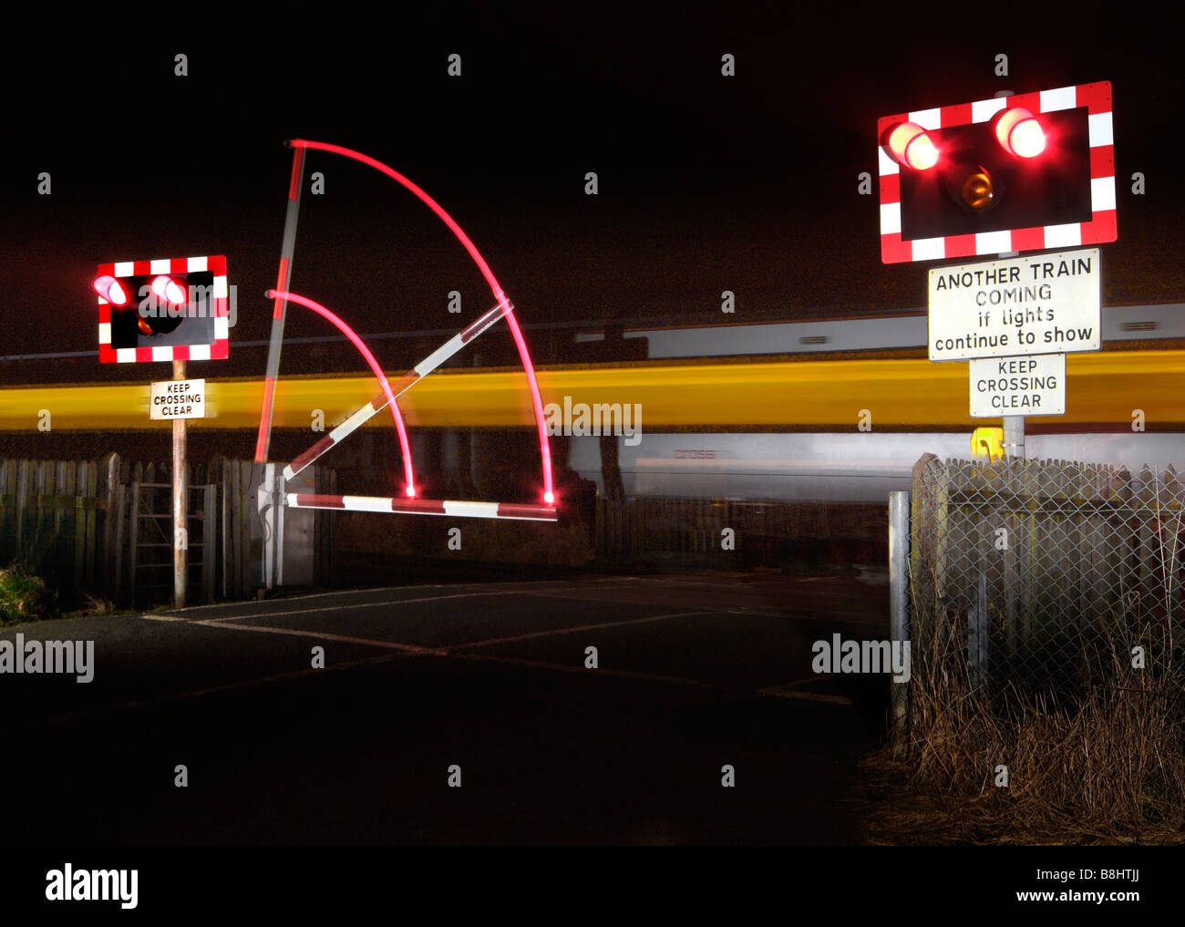 RAILWAY CROSSING AT NIGHT Stock Photo - Alamy