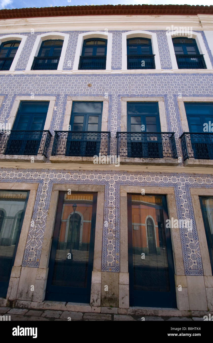 Old colonial building with typical Portuguese blue tiles at historical ...