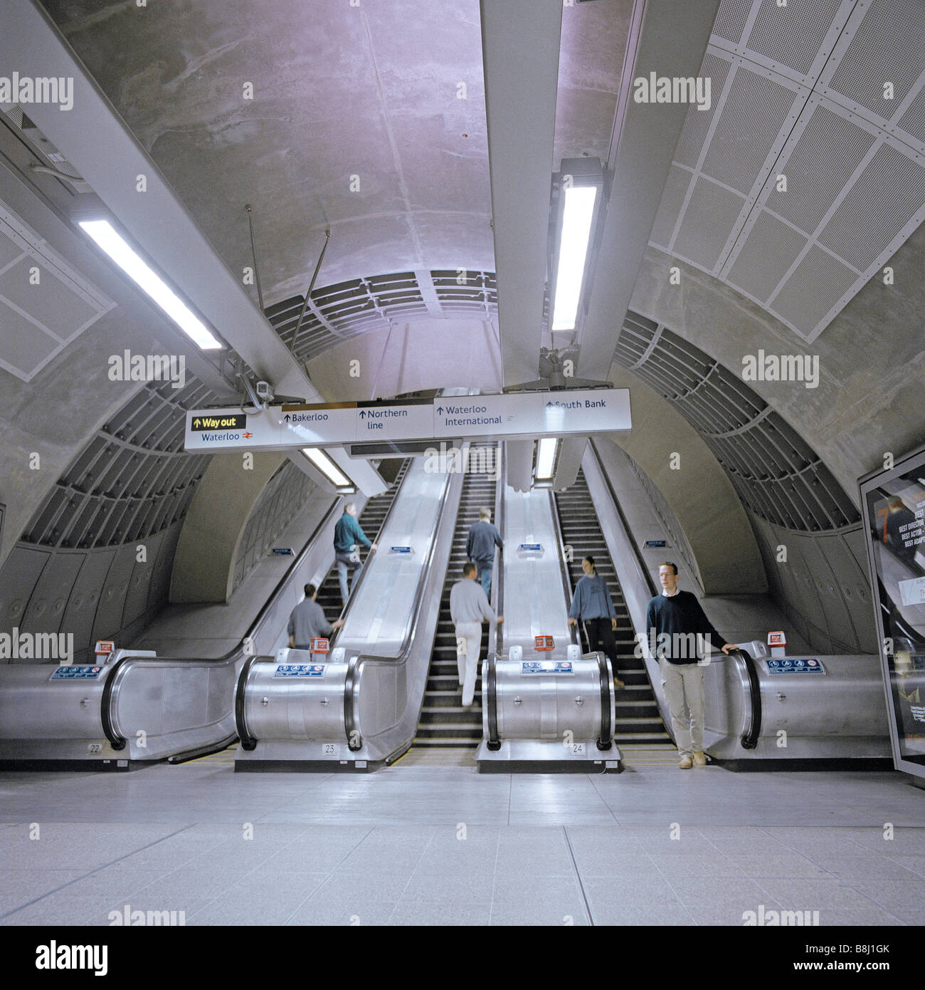 Waterloo Station passengers using escalator on the Jubilee Line ...