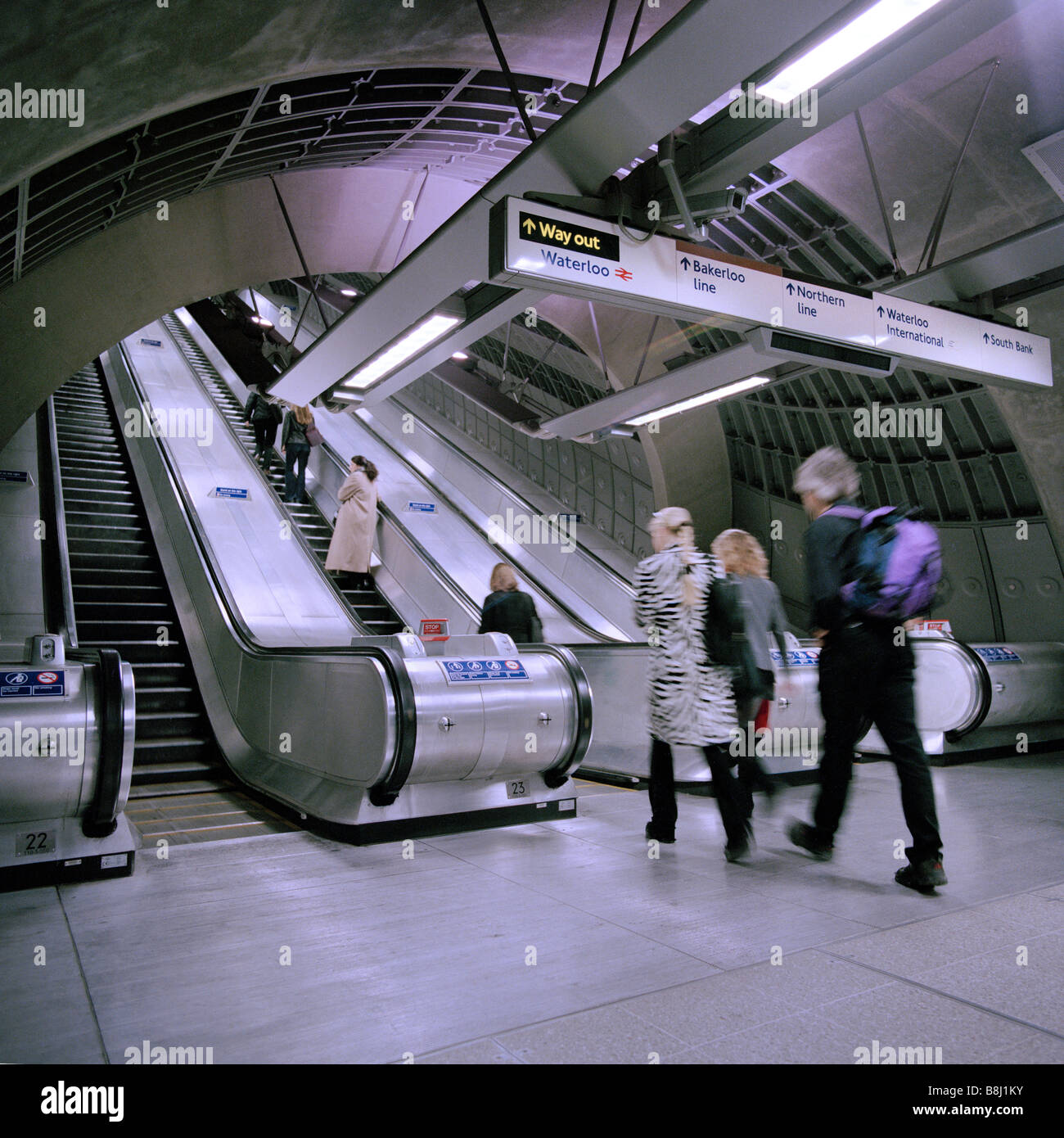 Waterloo Station passengers using escalator on the Jubilee Line ...