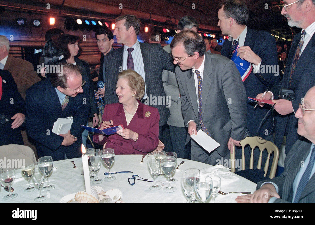 UK Prime Minister Margaret Thatcher signs autographs during the ...