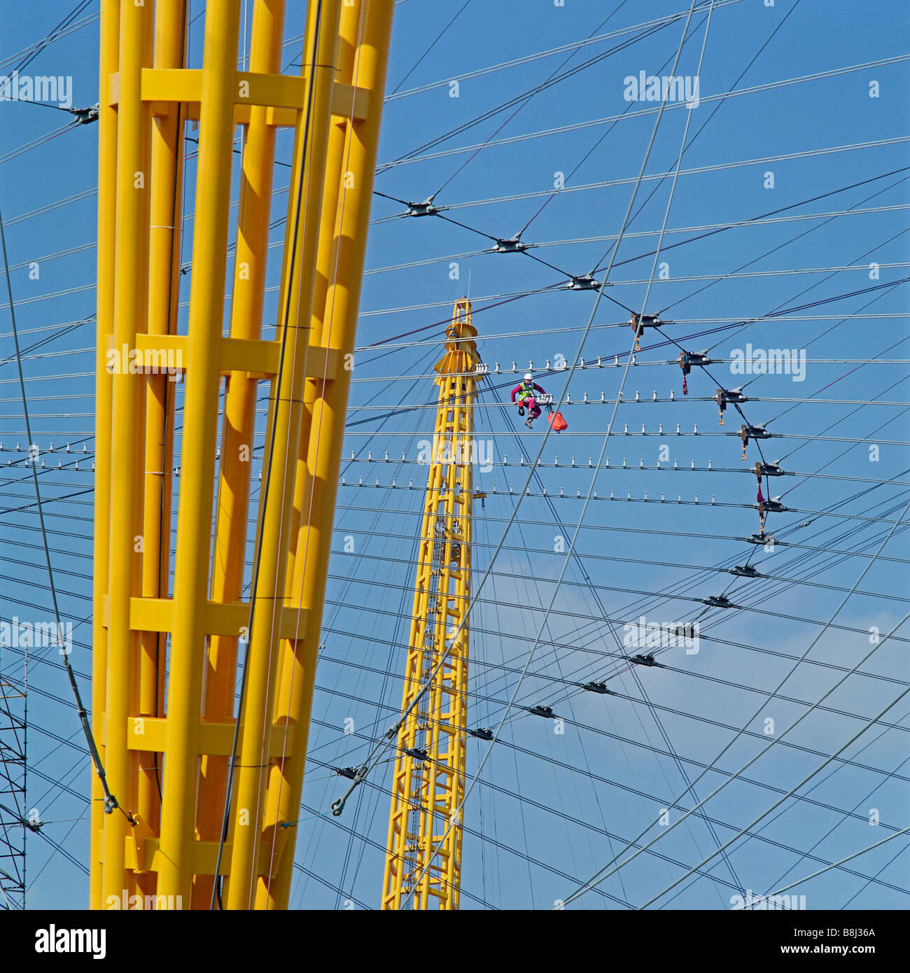 Like a giant spider's web, the cable net structure is raised during ...