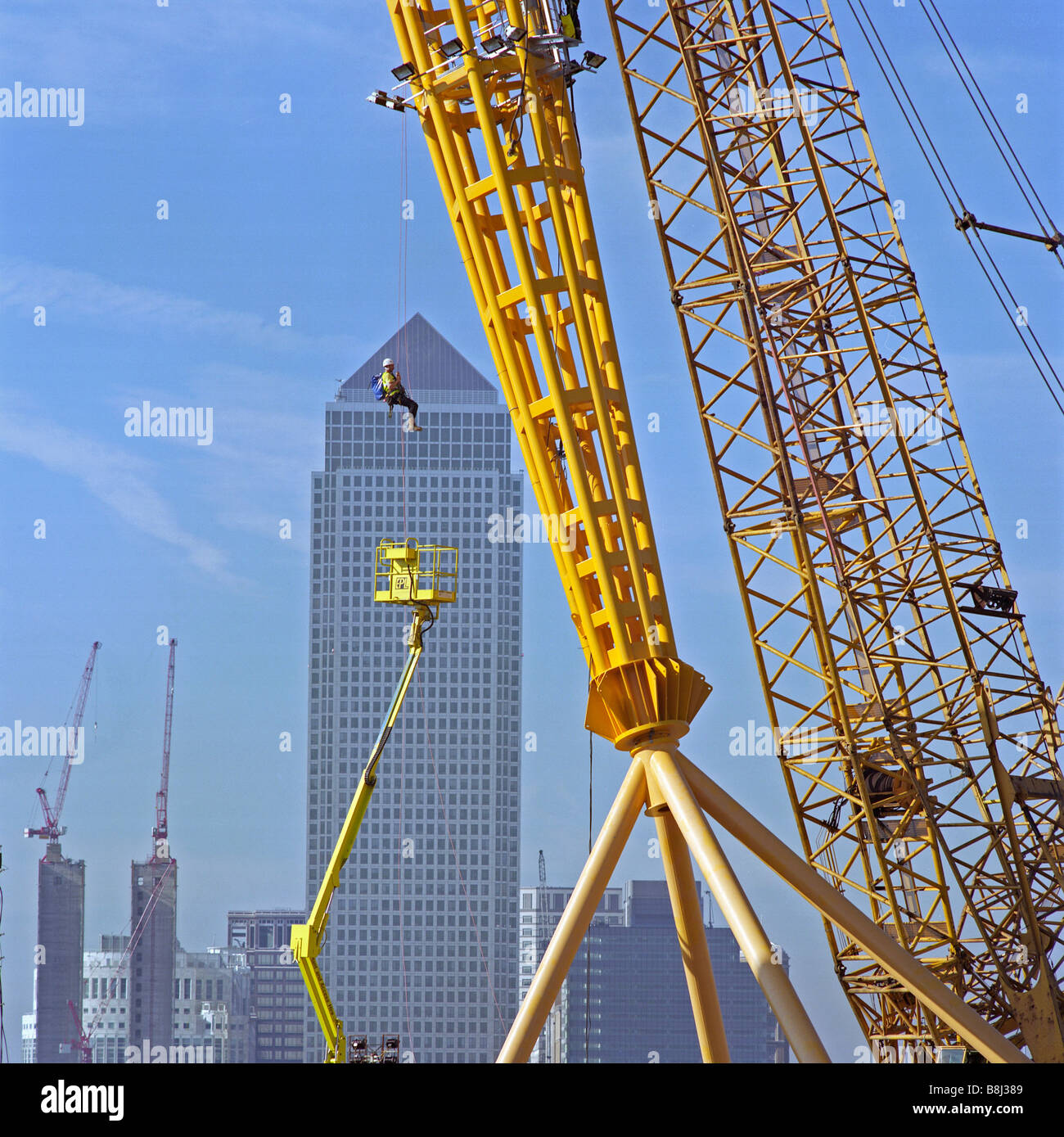 Contractors positioning the huge 100 metre support masts during the ...