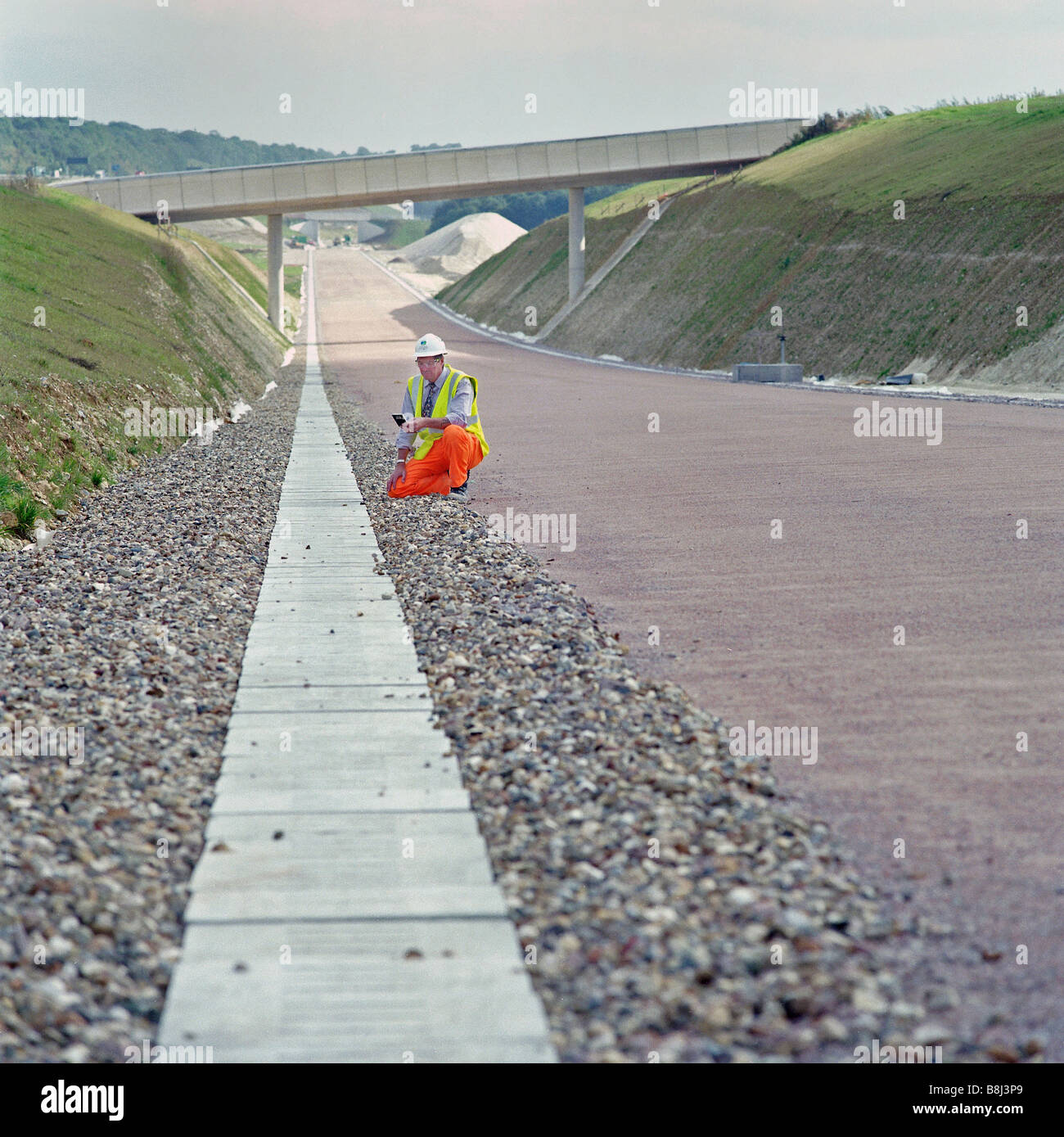 Completed section of Channel Tunnel Rail Link with drainage and bridges ...