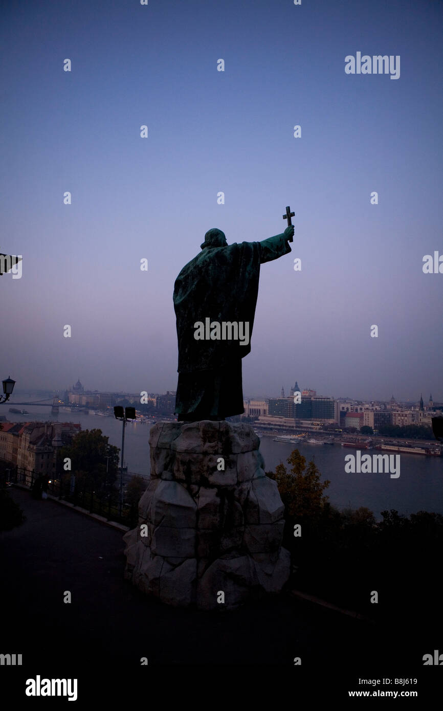 The statue of martyr Bishop Gellért St Gellert on Gellért Hill Budapest ...