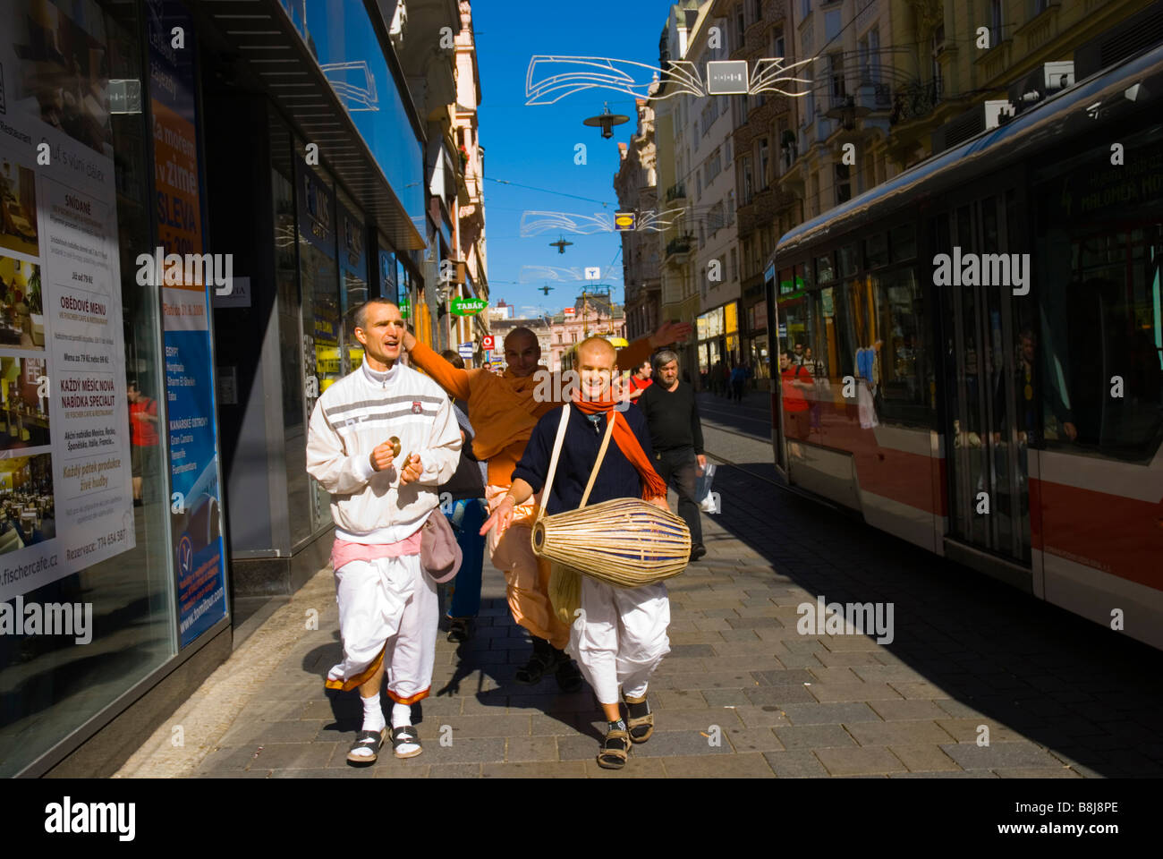 Hare krishna people walking along Masarykova the main street in ...