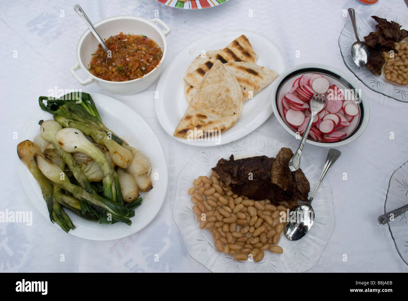 Mexican food prepared at a barbecue at a resort near Cosala, Sinaloa ...