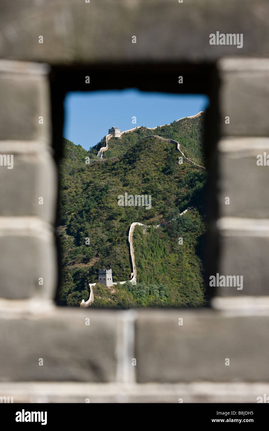 Window with view on Great Wall of China Stock Photo - Alamy