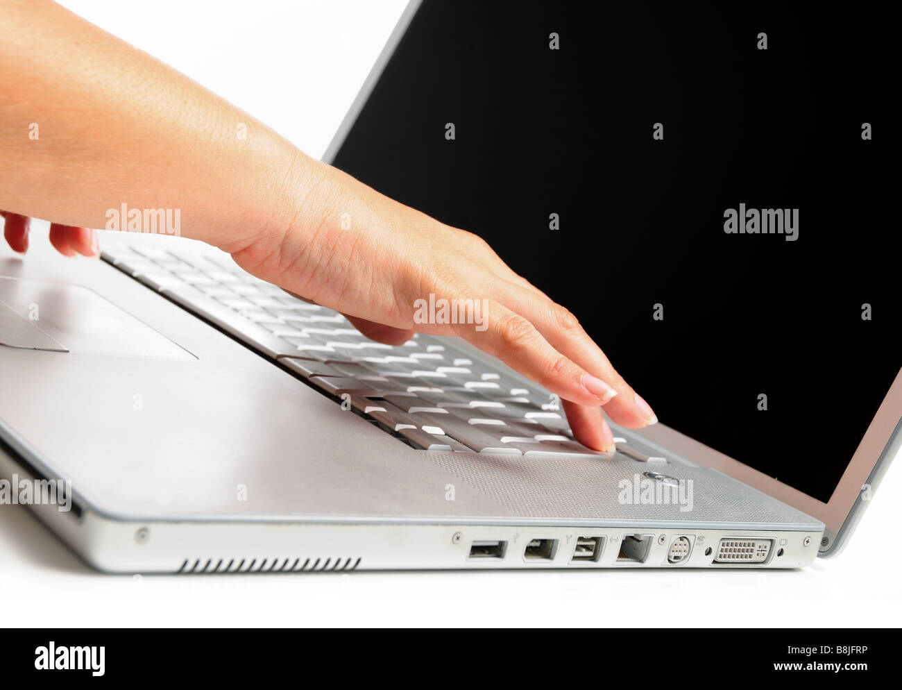 Detail of human hands typing on laptop computer - isolated Stock Photo ...