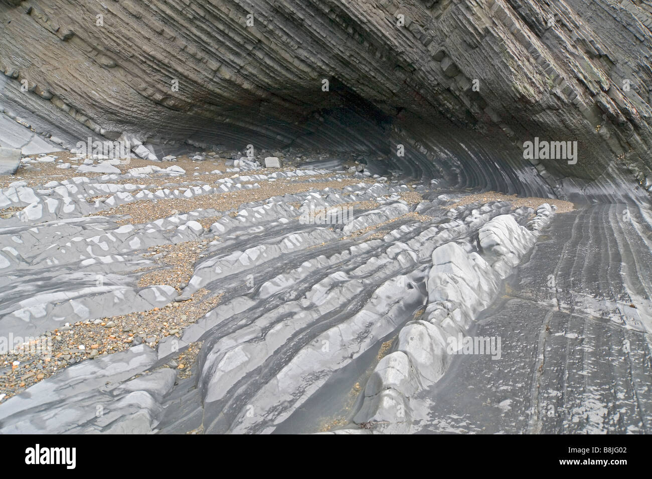Mudstone on beach between Aberystwyth and Clarach, Wales Stock Photo ...