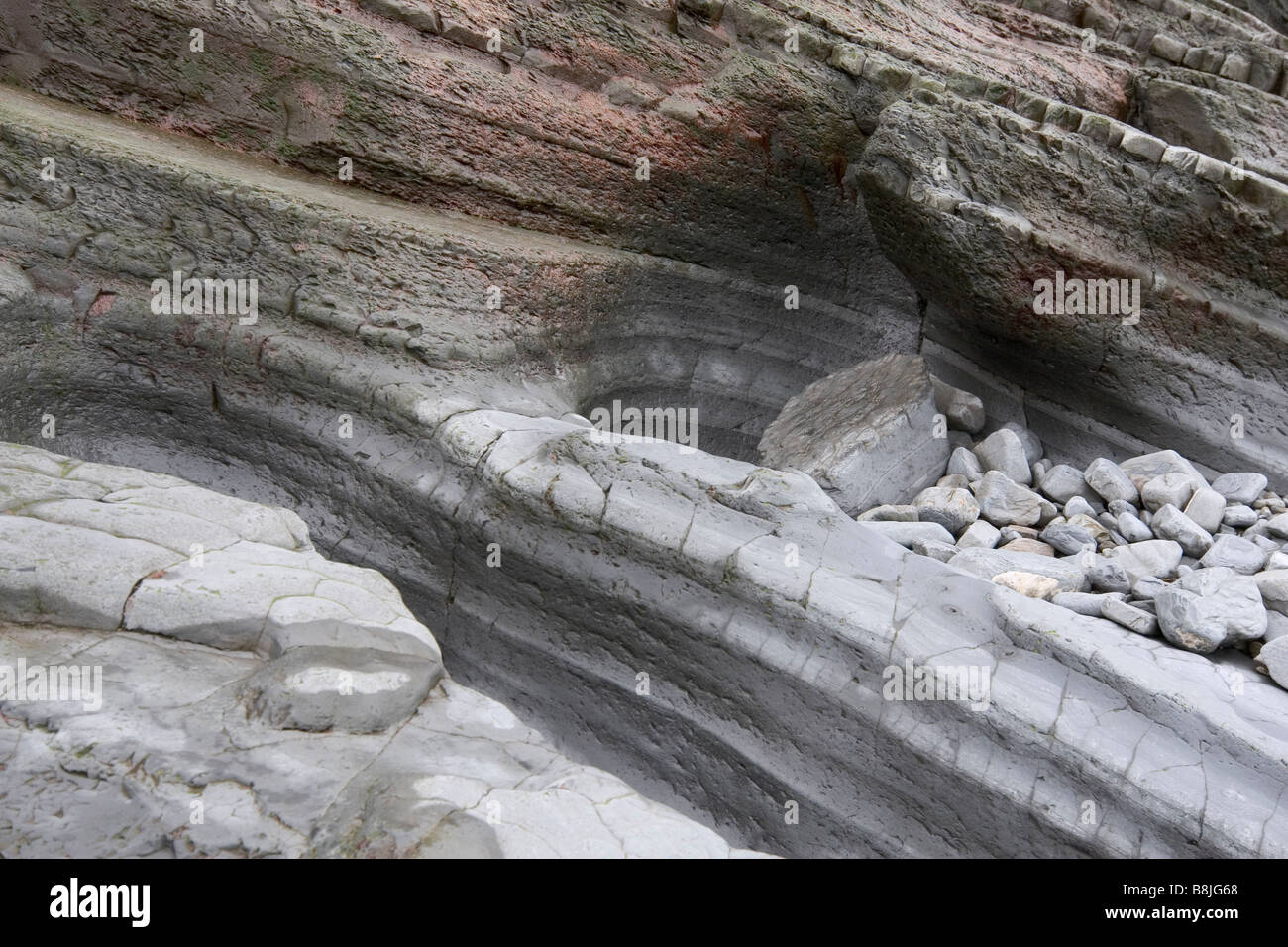 Mudstone on beach between Aberystwyth and Clarach, Wales Stock Photo ...