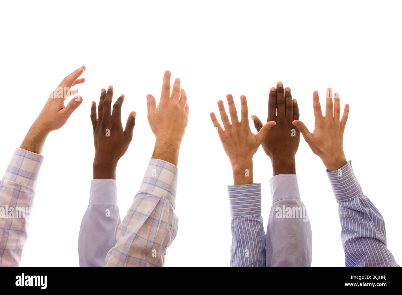 multiracial hands gesturing together isolated on white Stock Photo - Alamy