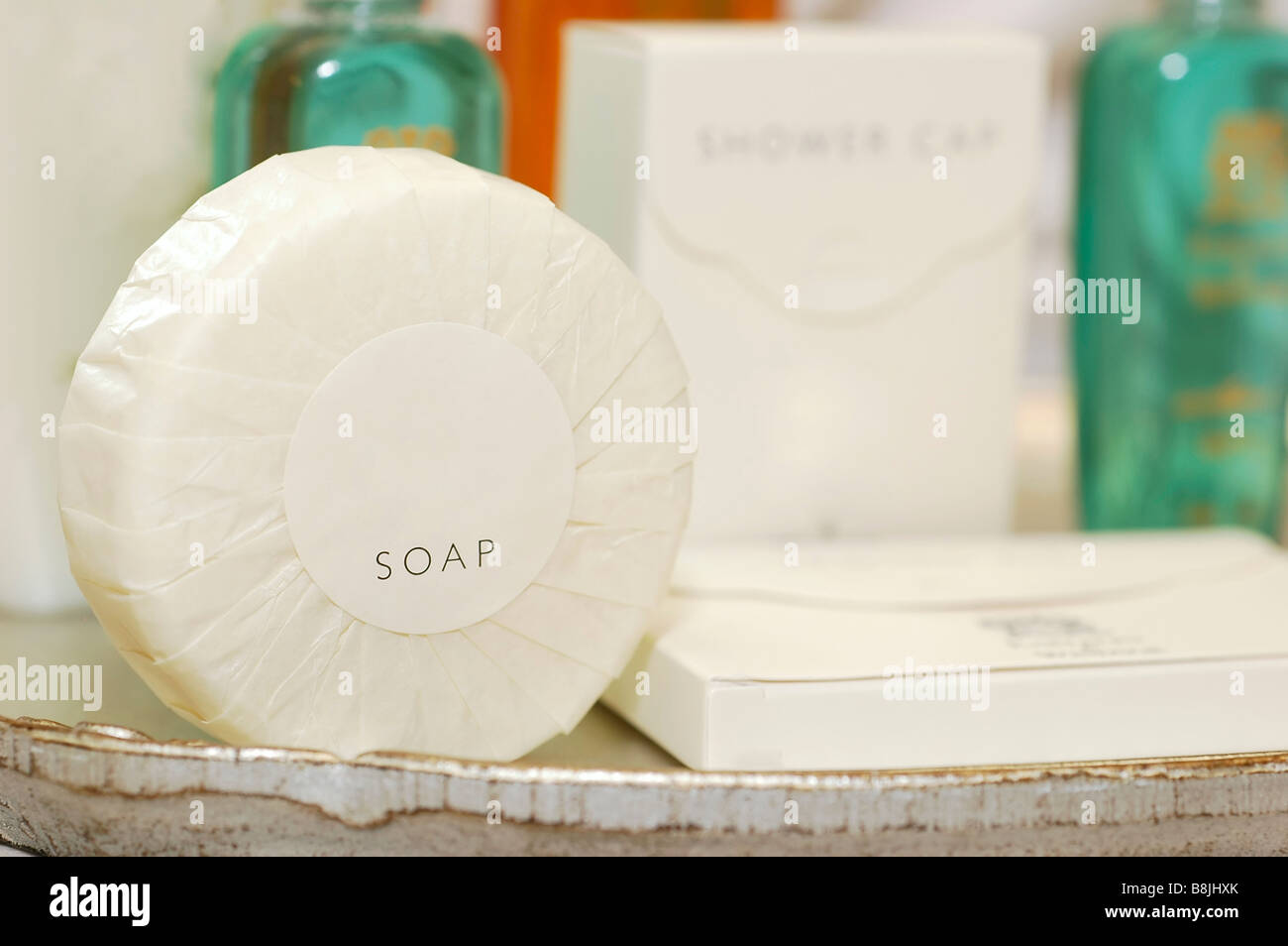 Soap and other toiletries in a hotel bathroom Stock Photo - Alamy