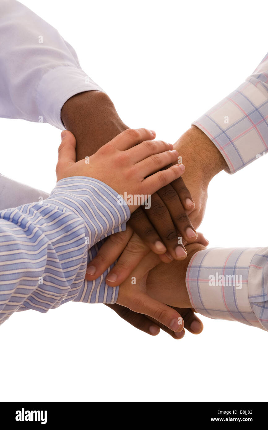 multiracial hands together isolated on white selective focus Stock ...