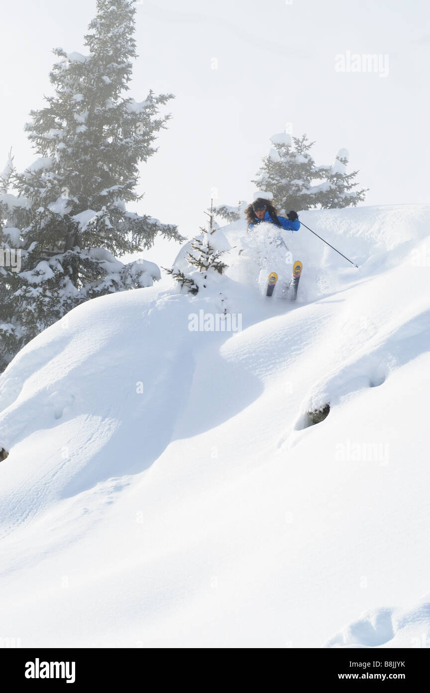 Skier going over some bumps on a powdery hillside Stock Photo - Alamy