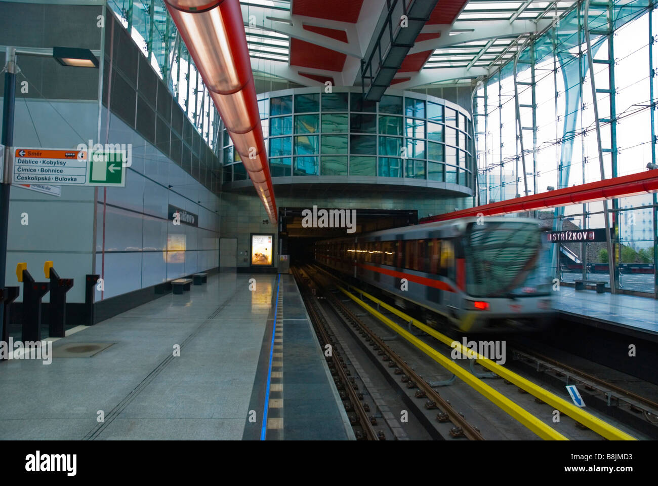 Metro train leaving newly opened Strizkov station on the outskirts of ...