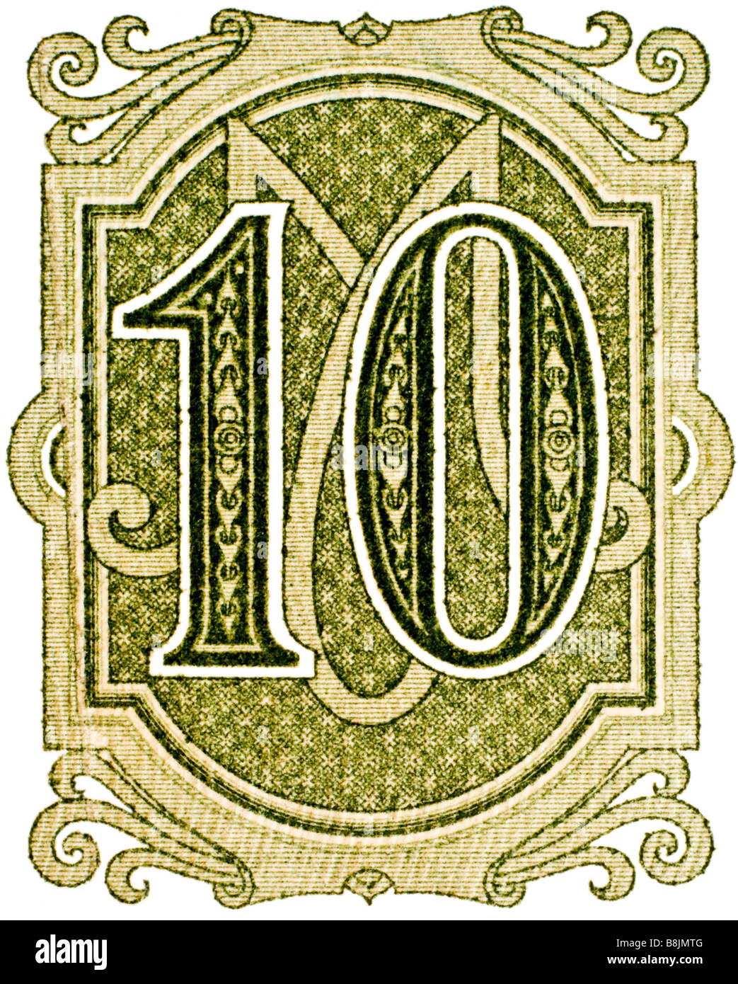 Number 10 from German ten mark banknote of 1906 Stock Photo - Alamy