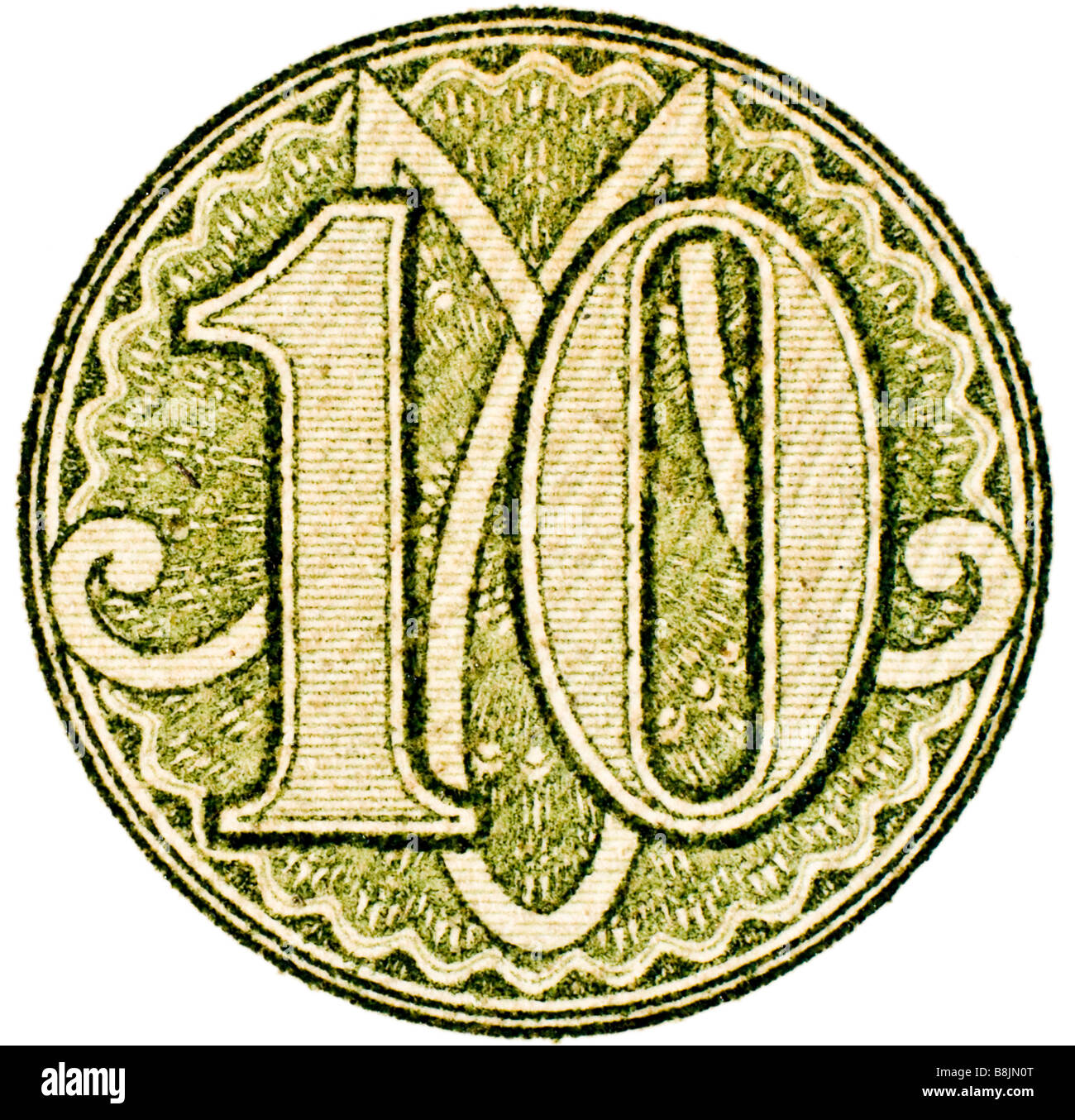 Number 10 from German ten mark banknote of 1906 Stock Photo - Alamy