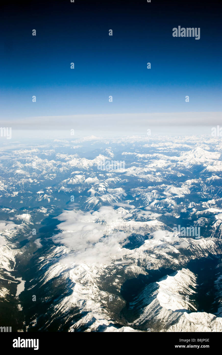 High altitude view of the Northern Cascade mountains in Washington ...
