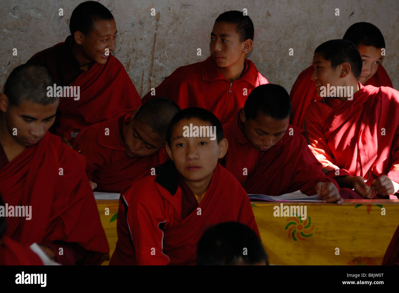 Young monks in class at the state monastic school Dechen Phodrung ...