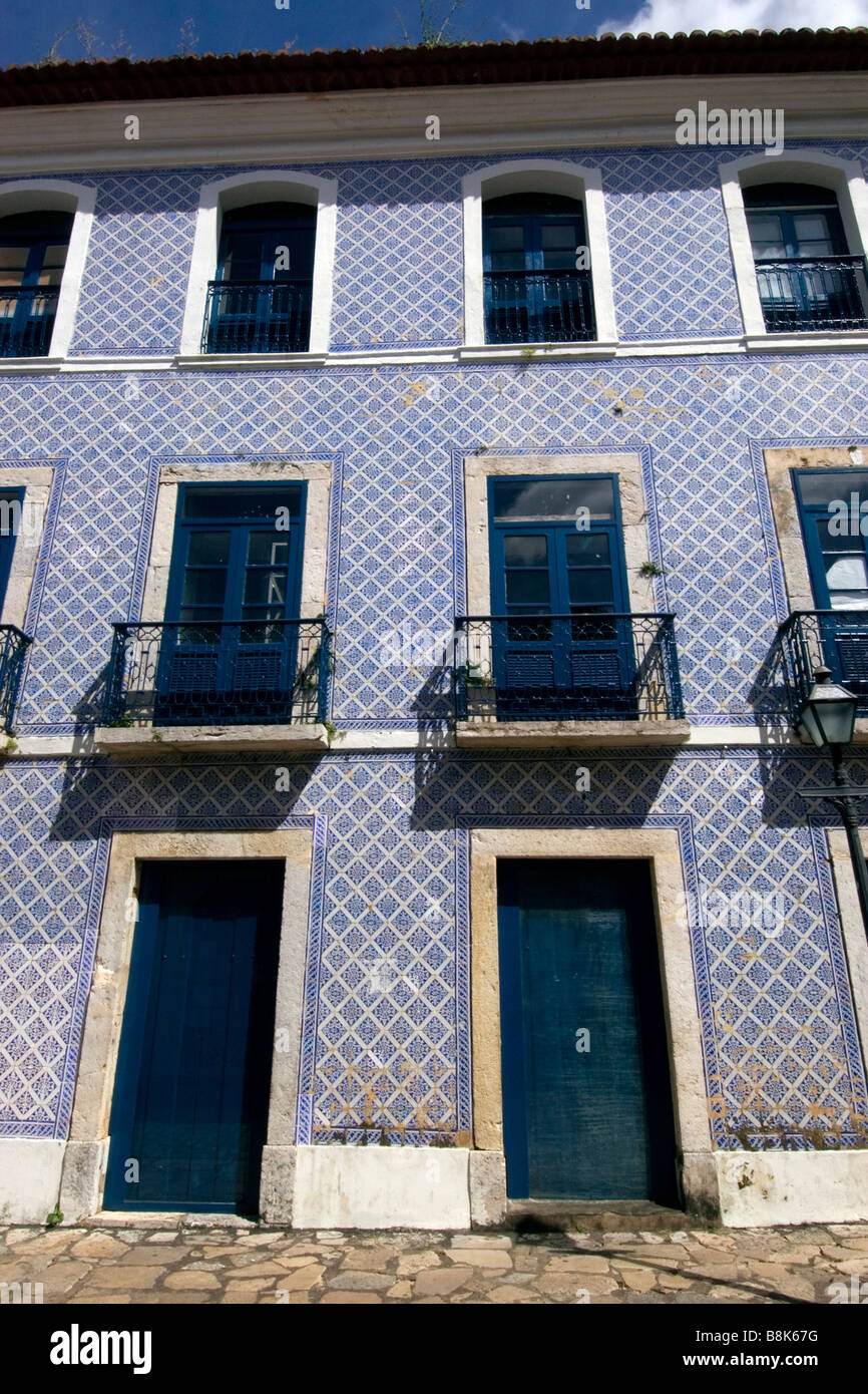 Old colonial building with typical Portuguese blue tiles at historical ...