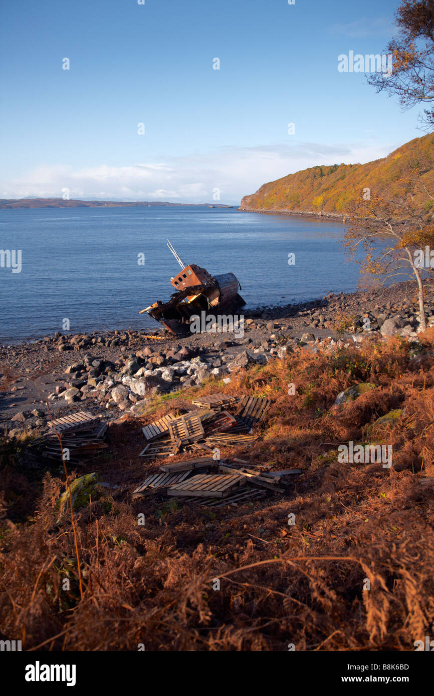 Wrecked fishing trawler on shores of Loch Diabaig. Lower Diabaig ...