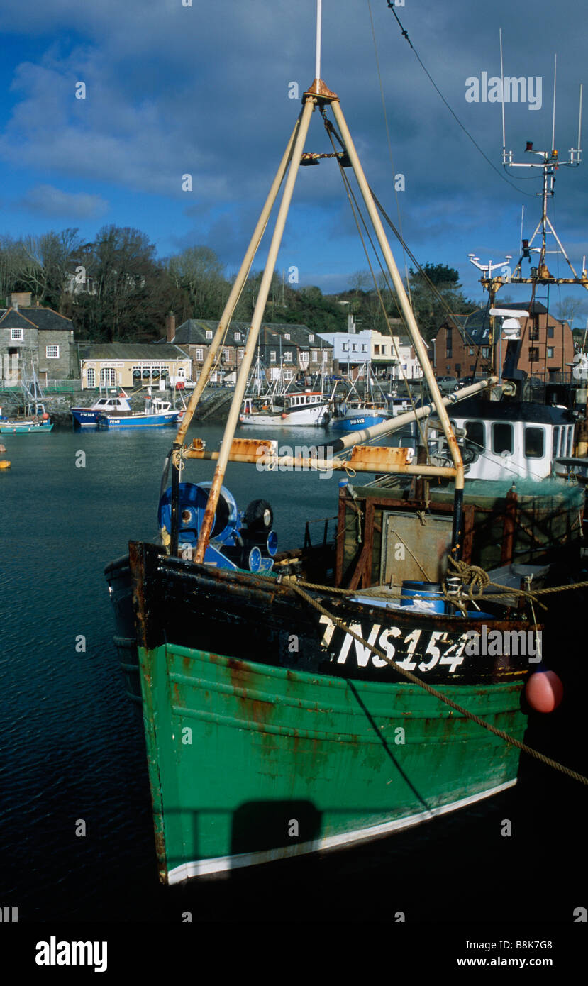 Fishing village harbour Fishing boat Green hull PADSTOW CORNWALL ...