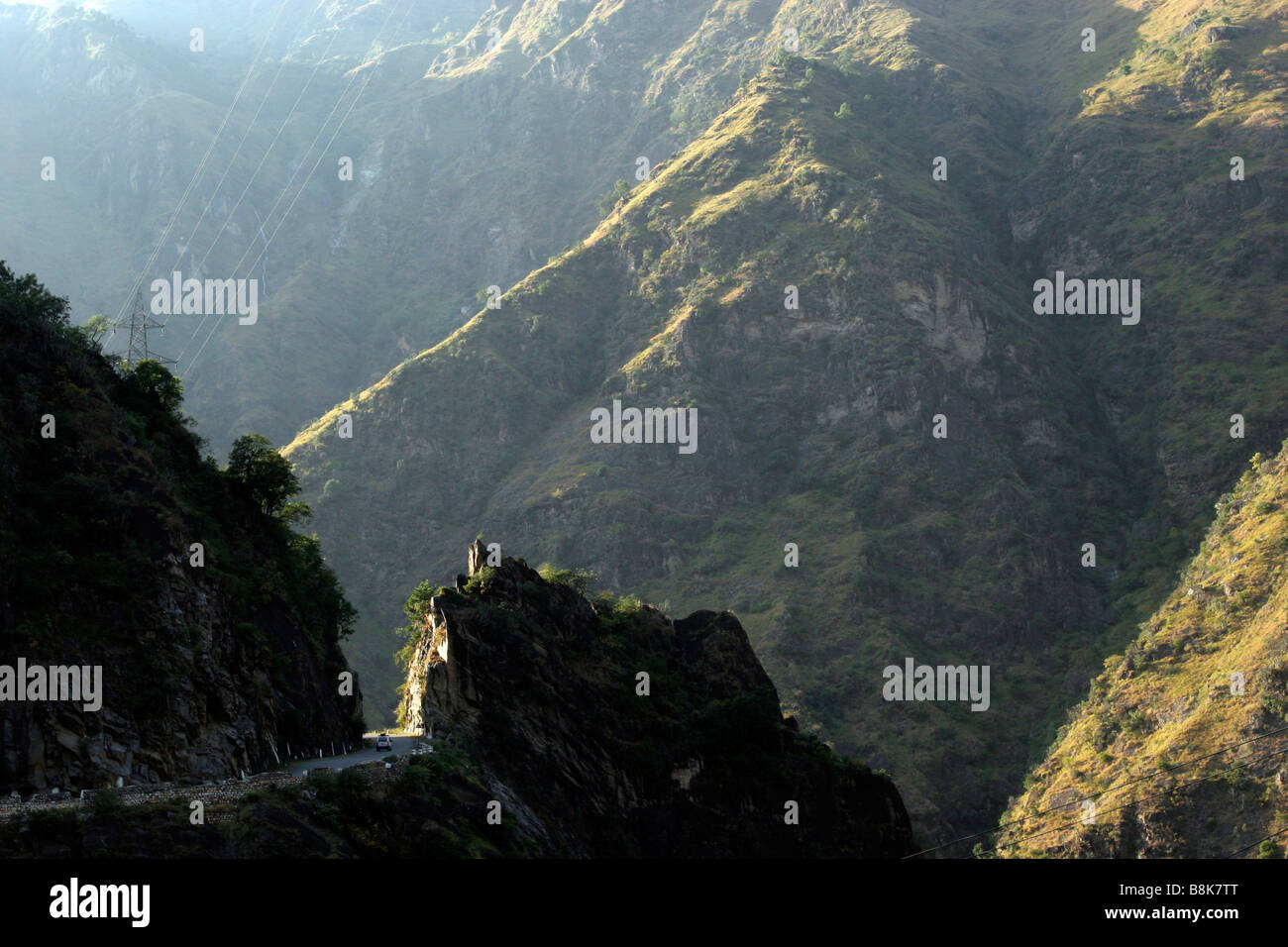 A dramatic road carved out on the mountain side in the Kinnaur Valley ...