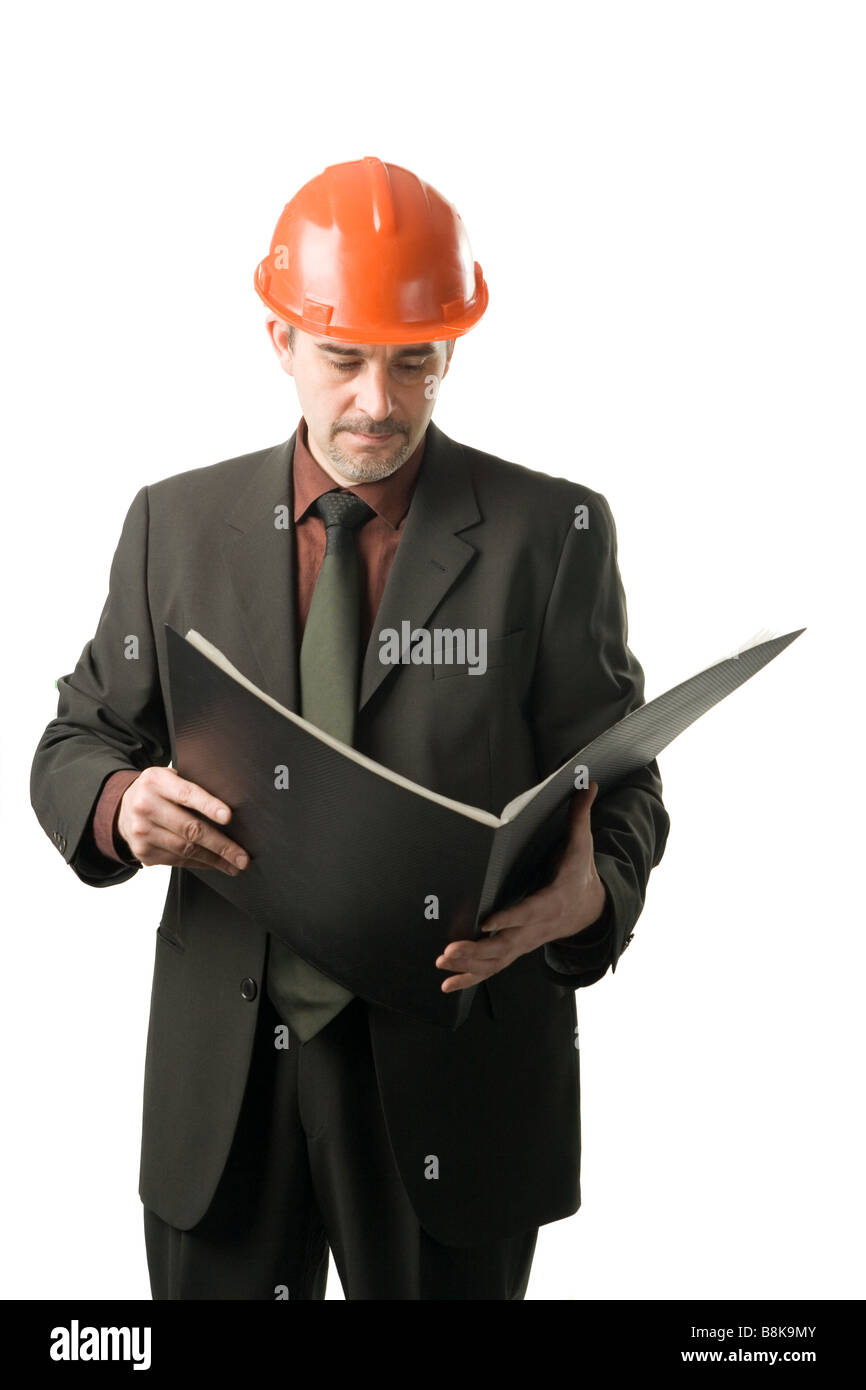 An engineer reading documents isolated on white Stock Photo - Alamy