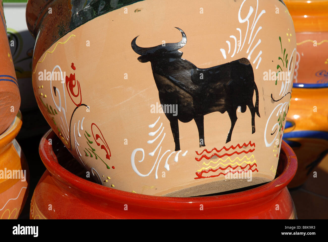 glazed black bull on terracota flower pot for sale, Javea / Xabia ...