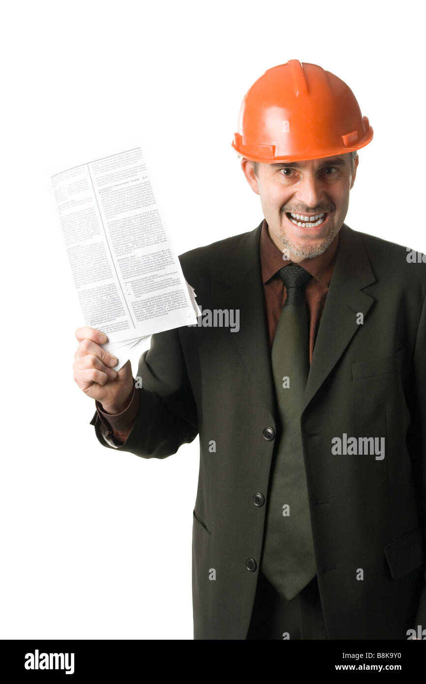 An engry engineer isolated on white background Stock Photo - Alamy