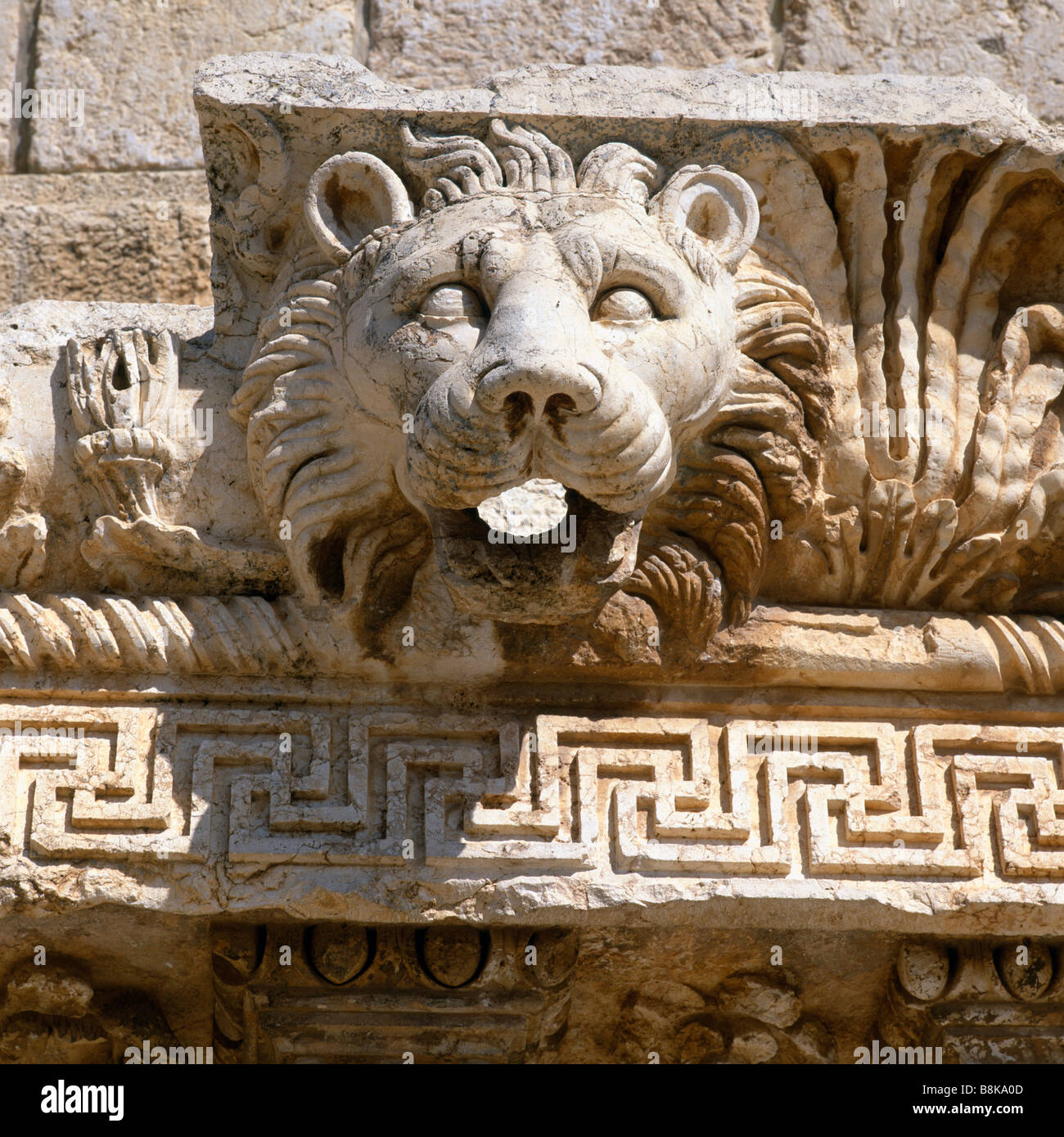 Carving of lion head in stone Baalbek Lebanon Stock Photo - Alamy