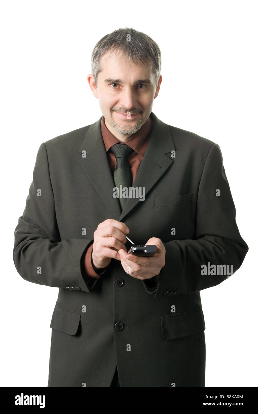 A businessman with pda isolated on white Stock Photo - Alamy
