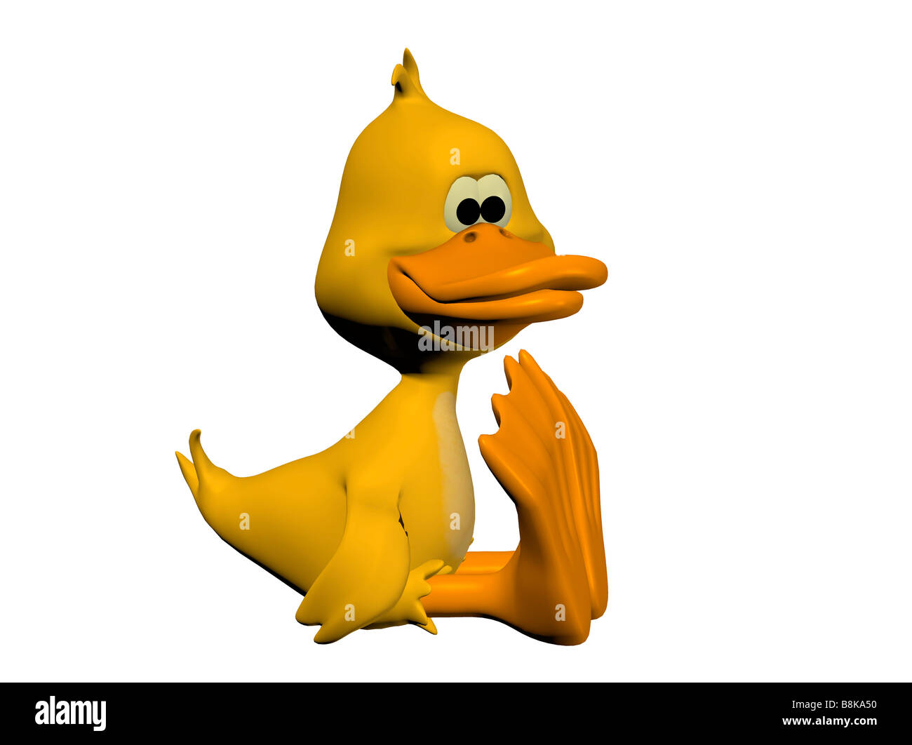 Cute cartoon duck sitting looking happy isolated on white background ...